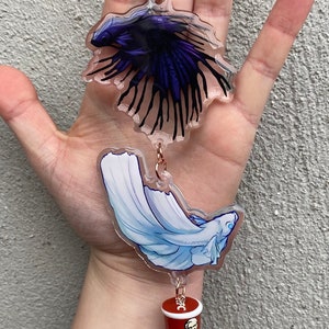 Black and White Betta Fish JJK Geto Gojo Linked Charm Keychain Double ...