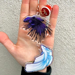Black and White Betta Fish JJK Geto Gojo Linked Charm Keychain Double ...