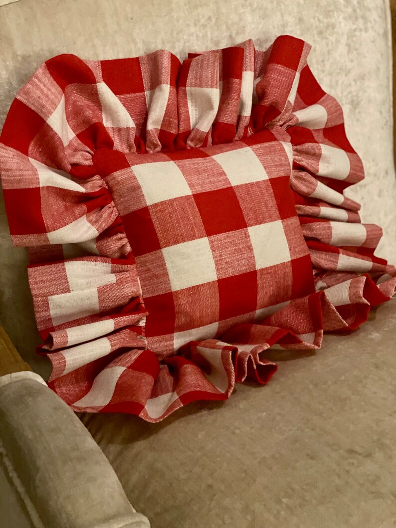 Ruffle Cushion Red Gingham Check - Etsy