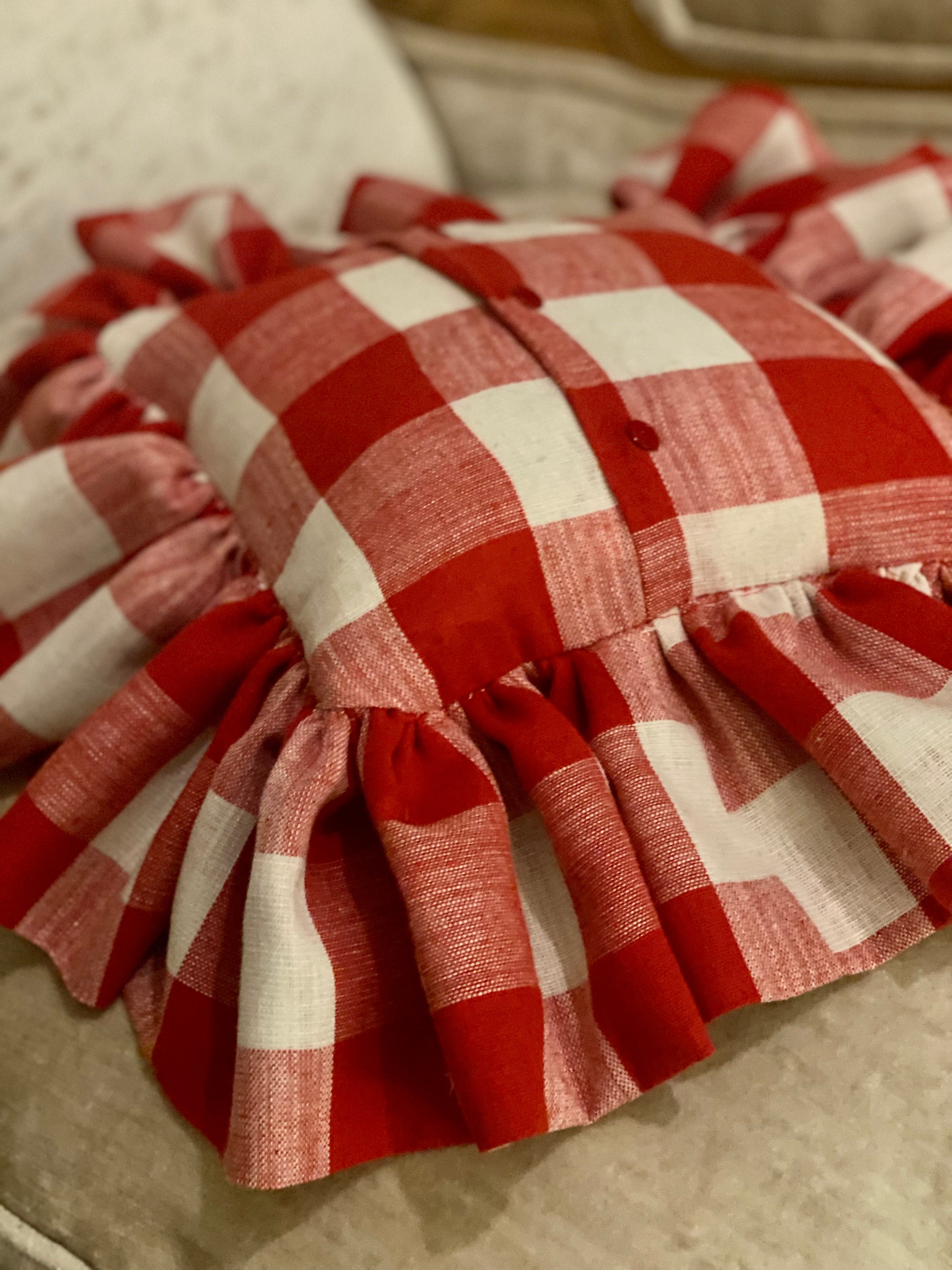 Ruffle Cushion Red Gingham Check - Etsy