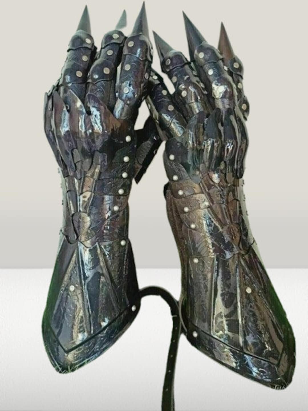 Medieval Knight Black Gothic Gauntlet Aching Gloves SCA Cosplay Battel ...