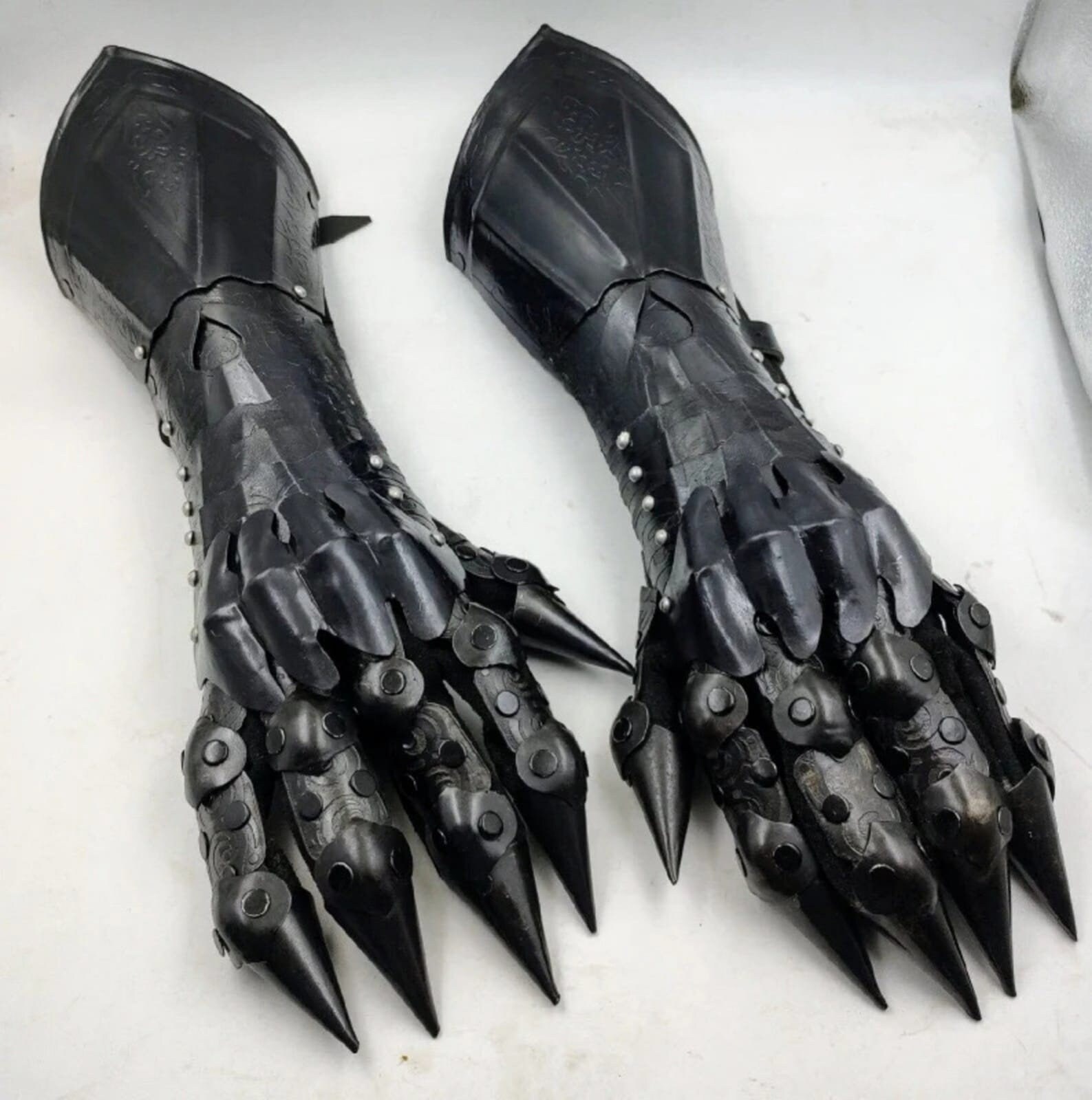 Medieval Knight Black Gothic Gauntlet Aching Gloves SCA Cosplay Battel ...