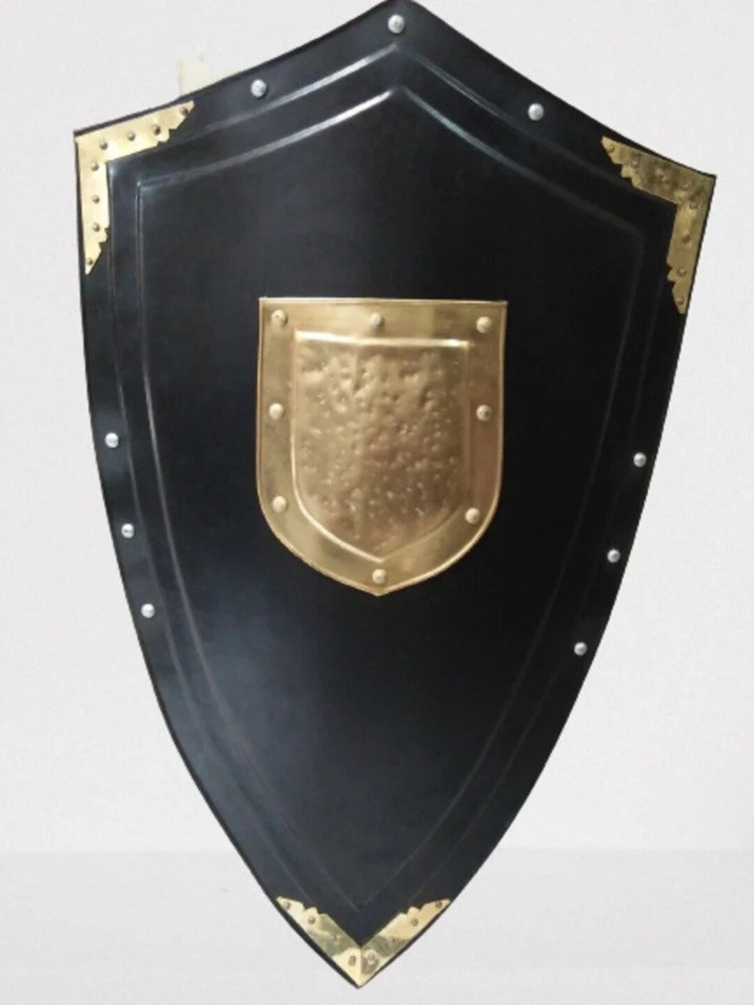 Medieval Night Armor Shield Black Templar Shield With Brass Crusader ...