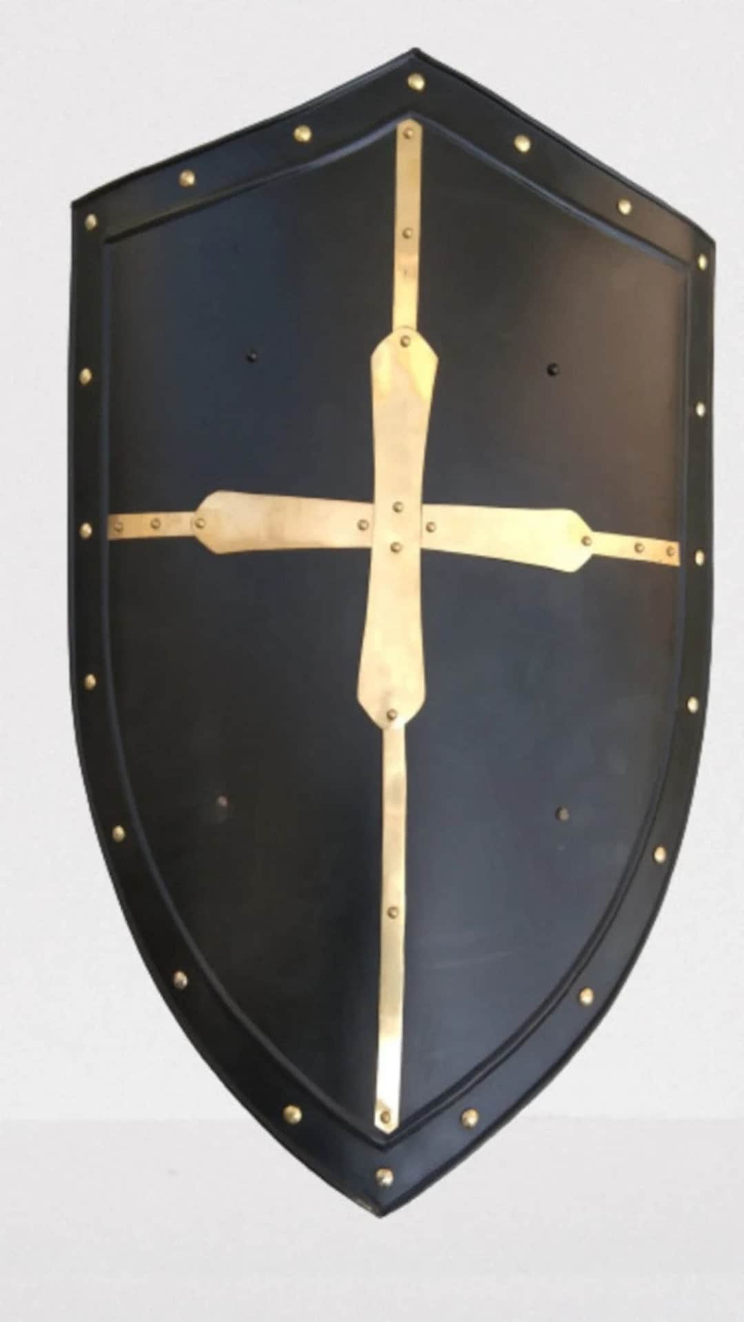 Medieval Knight Blackened Shield I Brass Crusader Shield I Black Heater ...