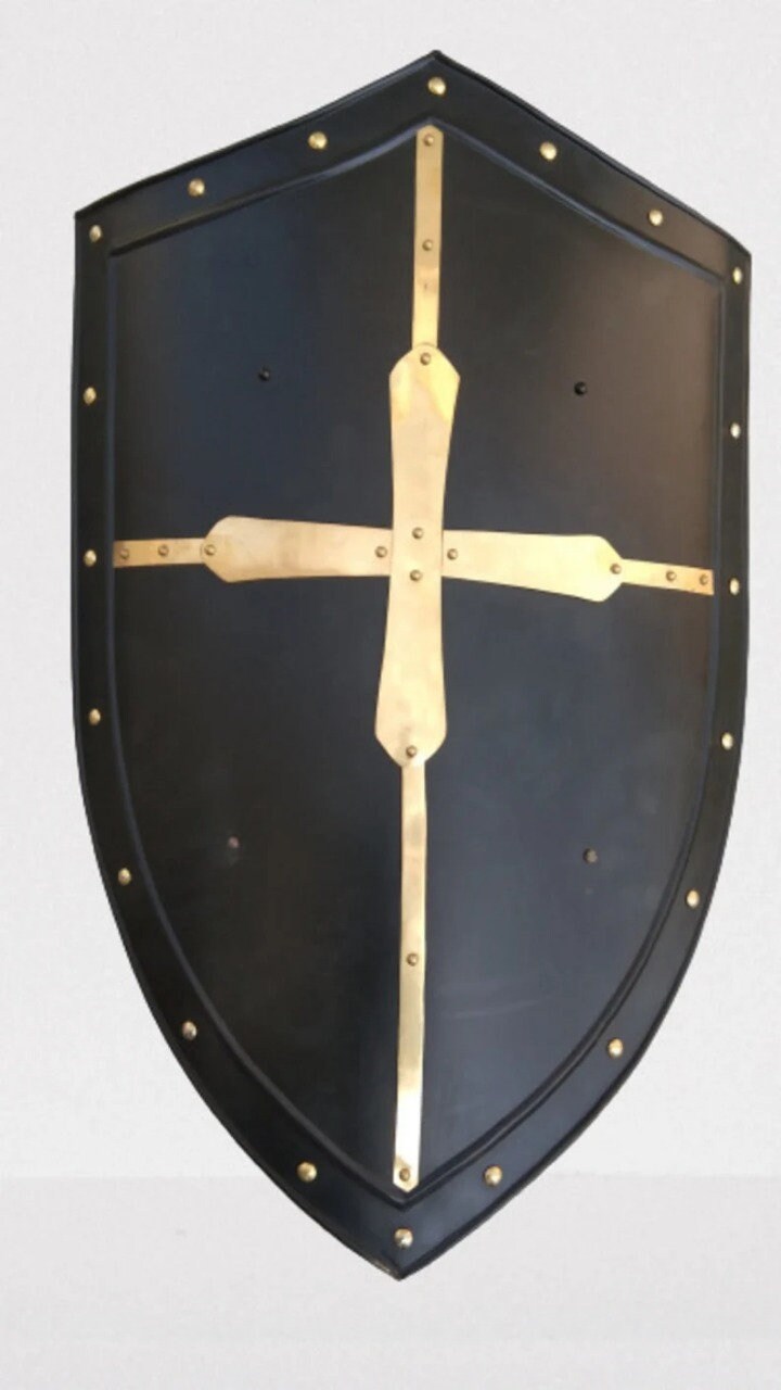 Medieval Knight Blackened Shield I Brass Crusader Shield I Black Heater ...