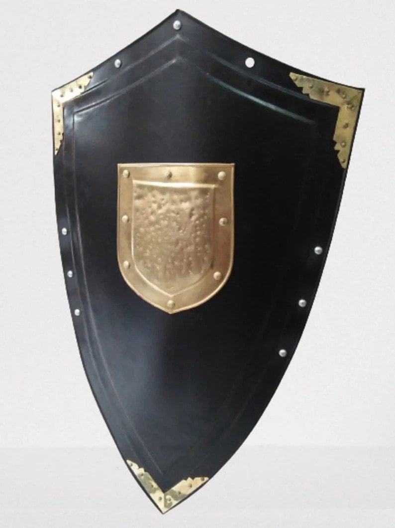 Medieval Night Armor Shield Black Templar Shield With Brass Crusader ...