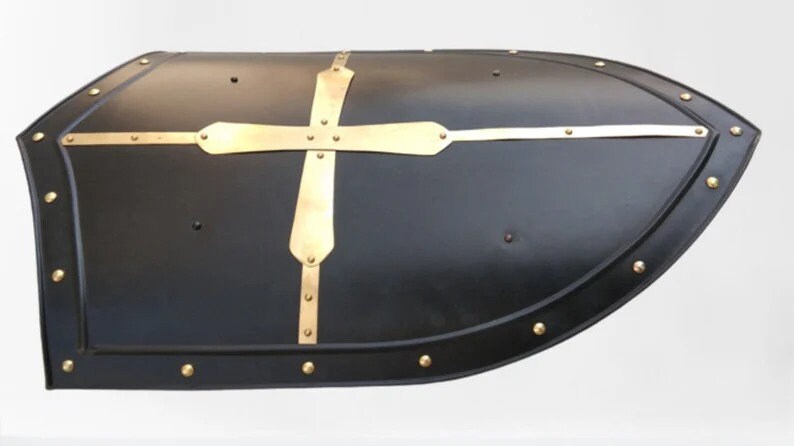 Medieval Knight Blackened Shield I Brass Crusader Shield I Black Heater ...
