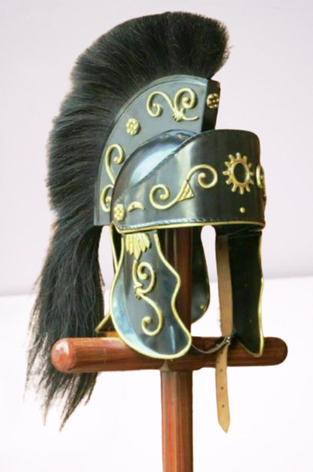 Medieval Greco Roman Helmet Battel Ready Greek Helmet With Crest Black ...