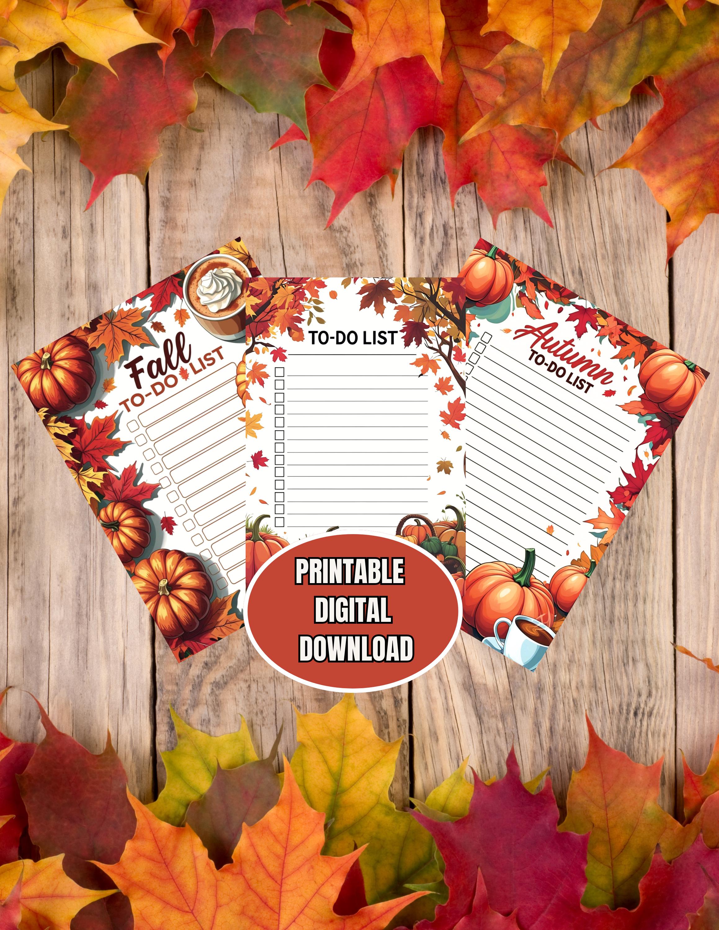 3 Beautiful Autumn To-do List Printable’s, Instant Download, Digital ...