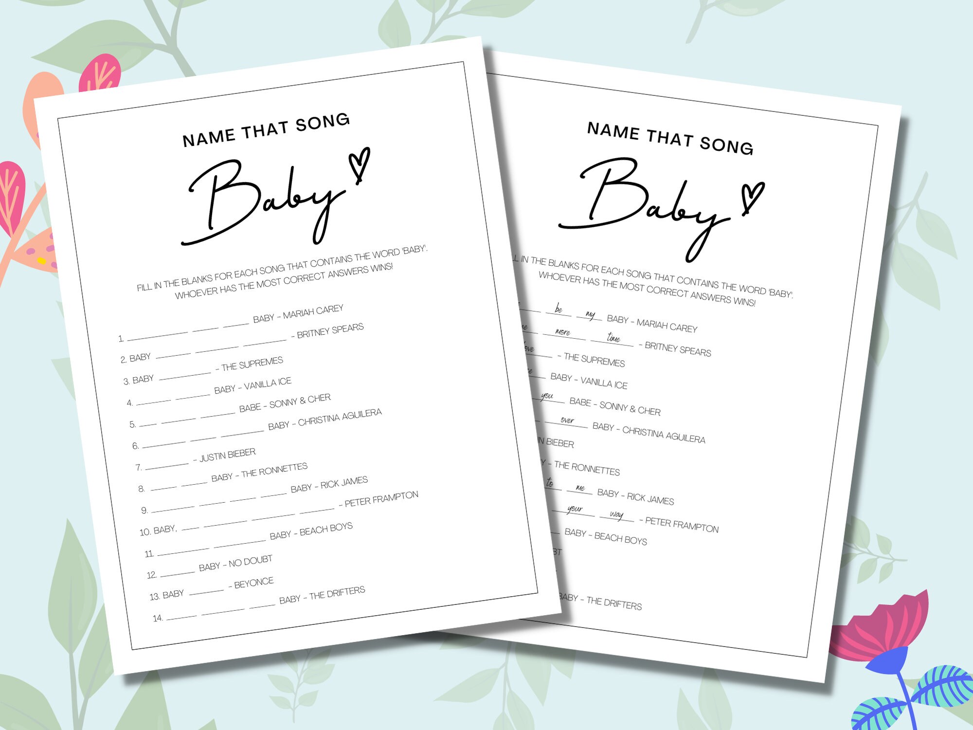 Bordered Name That Song Baby | Printable Baby Shower Games | Baby ...