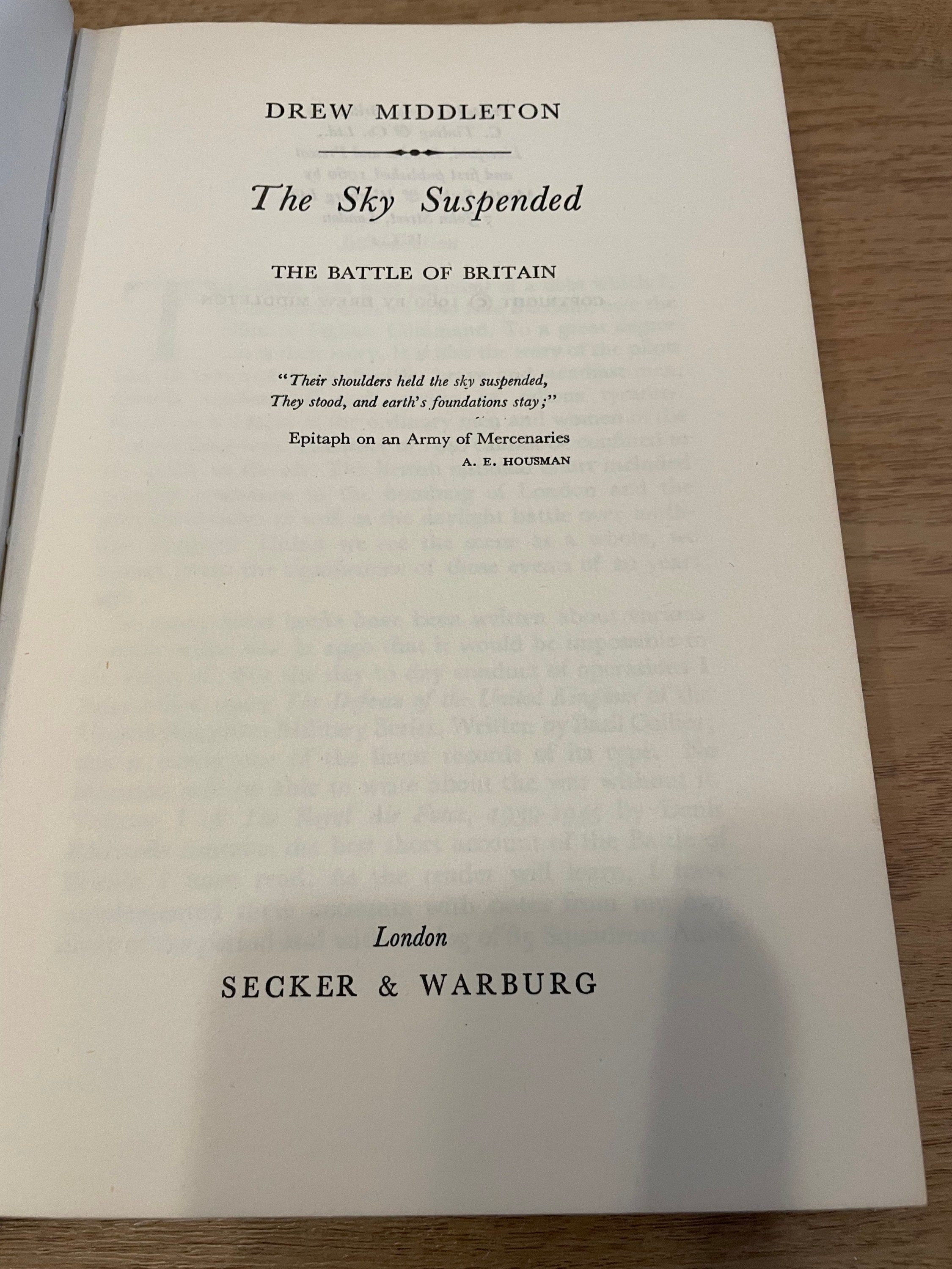 The Sky Suspended. the Battle of Britain by Drew Middleton 1960 First ...