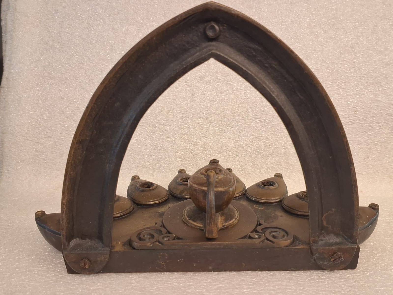 Very Rare Judaica Jewish Bronze Brass Oil MENORAH PAL BELL Israel With ...