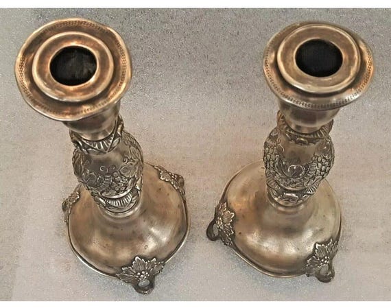 ANTIQUE RUSSIAN SILVER 84 sabbath candlesticks jewis… - Gem