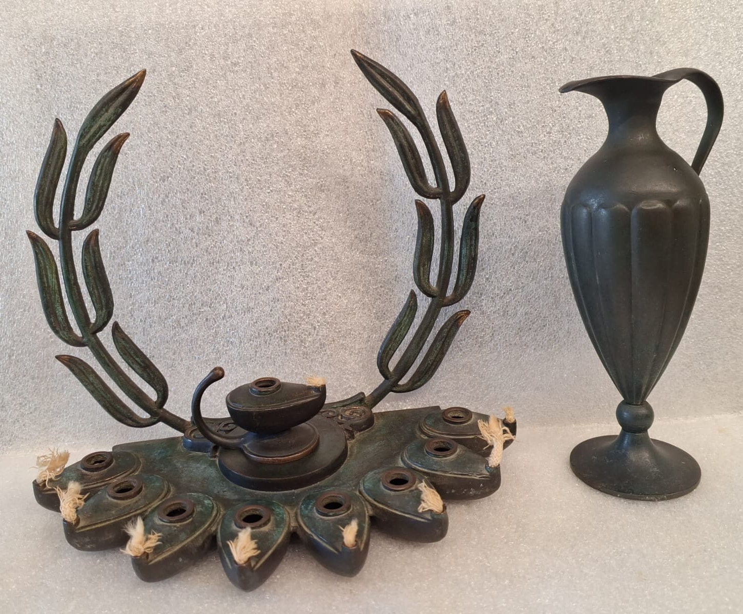 Very Rare Old Judaica Jewish Bronze Brass Oil MENORAH PAL BELL Israel ...