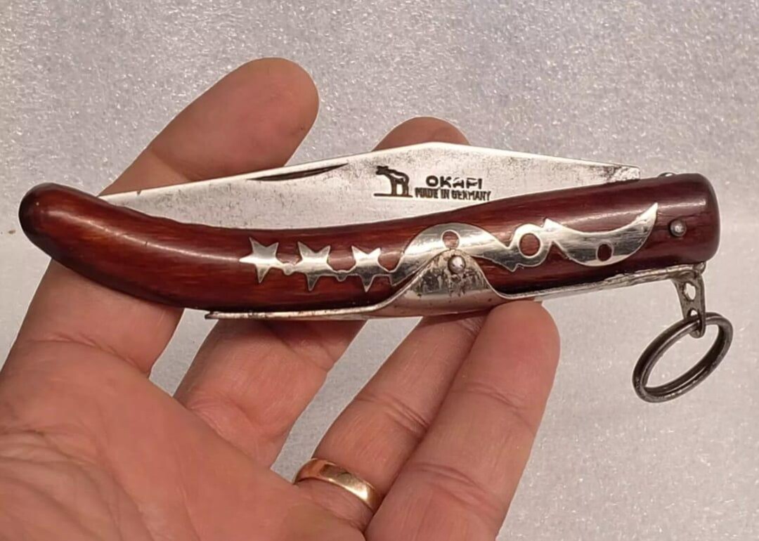 VINTAGE OKAPI Folding Pocket Knife Ring Lock Star & Moon Made in ...