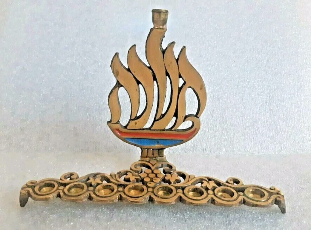 Rare Old 50's ISRAEL BRASS MENORAH '' Hen Holon'' Hanukkah Judaica ...