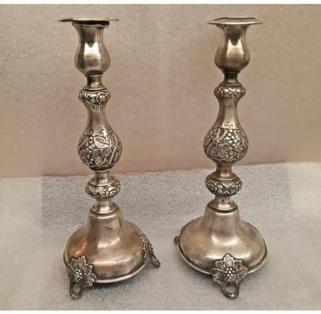 ANTIQUE RUSSIAN SILVER 84 Sabbath Candlesticks Jewish Judaica 1880 ...