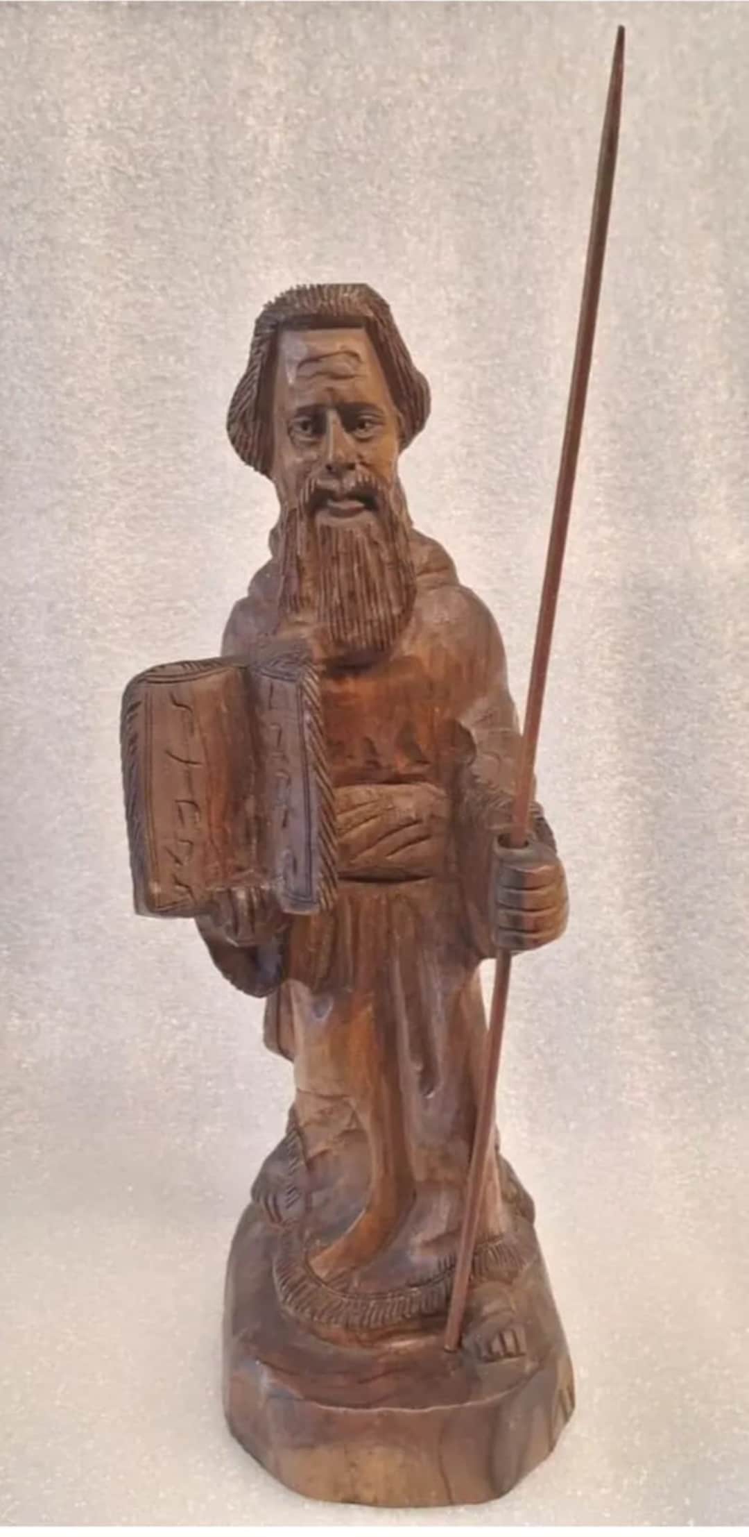 Rare Amazing Old OLIVE WOOD CARVING Figurine Moshe Rabbeinu Rabbino ...