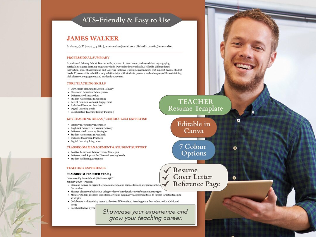 Teacher Resume Bundle | Teaching Cv + Cover Letter | Education Resume ...
