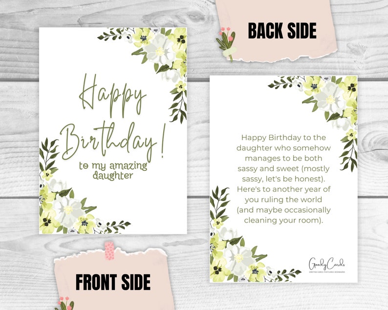 Printable Birthday Card for Daughter, Floral Birthday, Flower Birthday ...