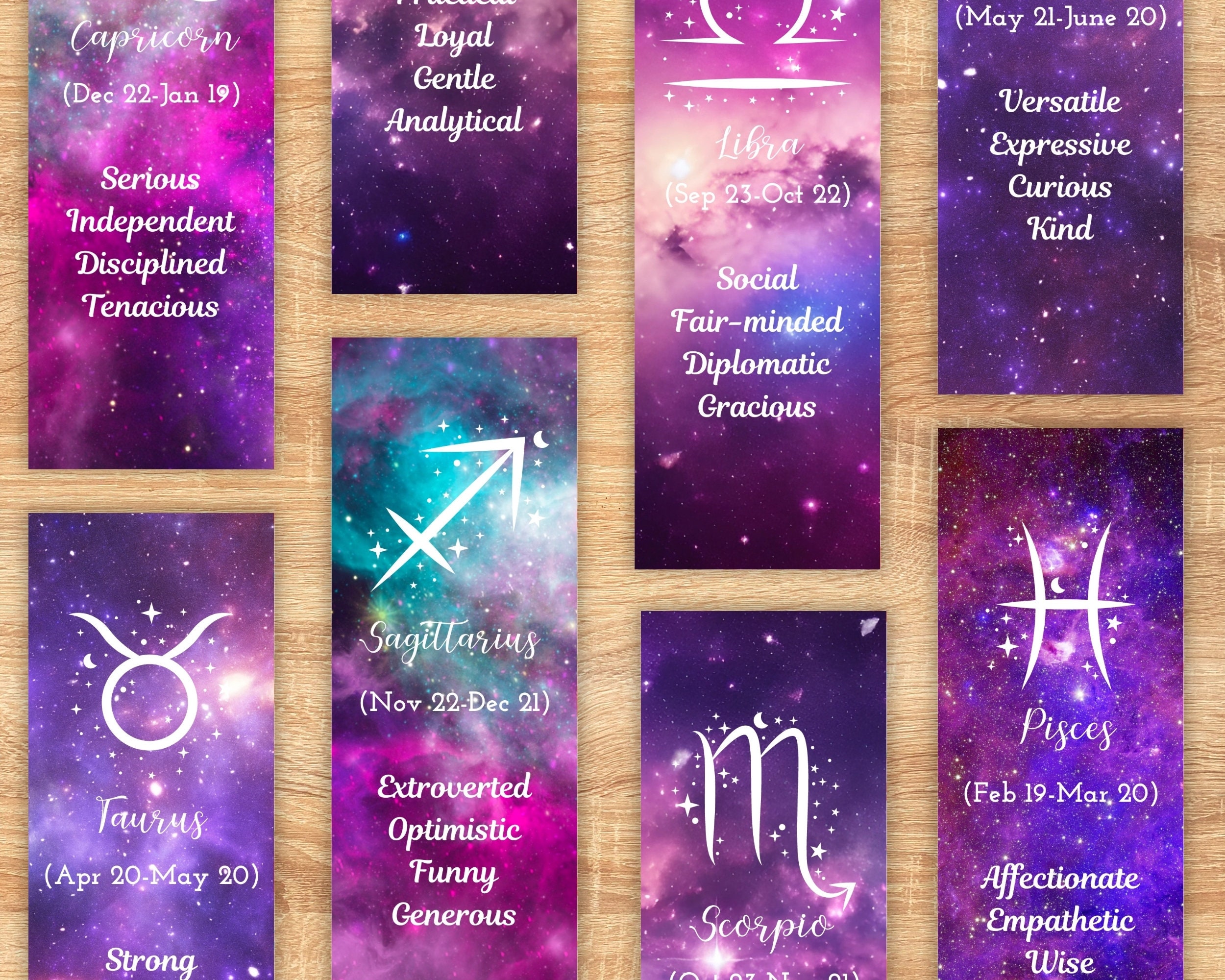 Zodiac Signs Bookmarks Collection, Digital Printable Bookmarks, Digital ...