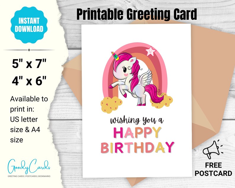 Printable Birthday Card, Unicorn Birthday for Daughter, Son, Friend ...