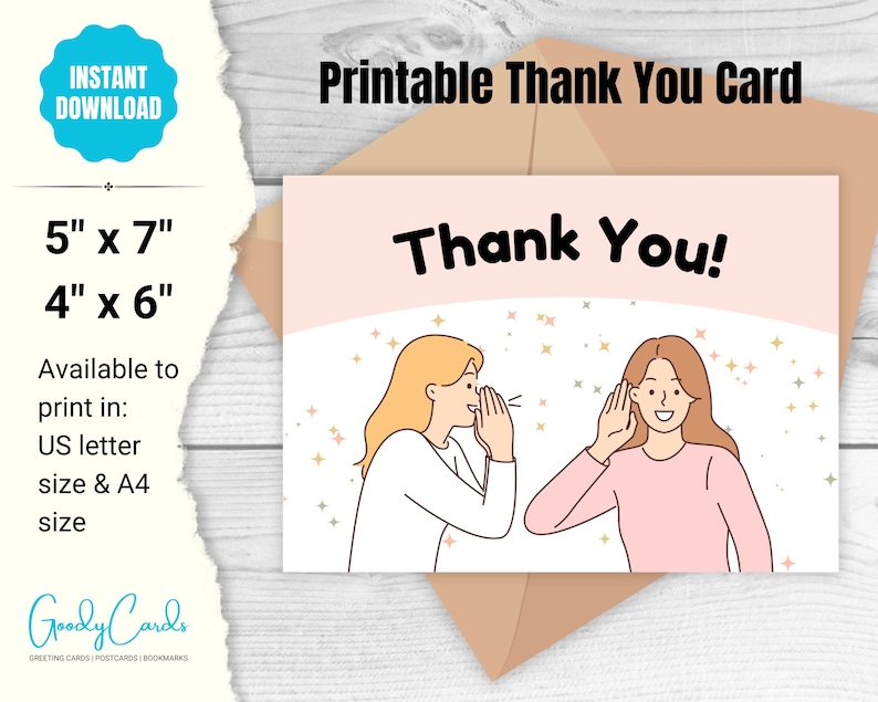 Thank You Card, Printable Appreciation Card for Friends, Colleagues or ...