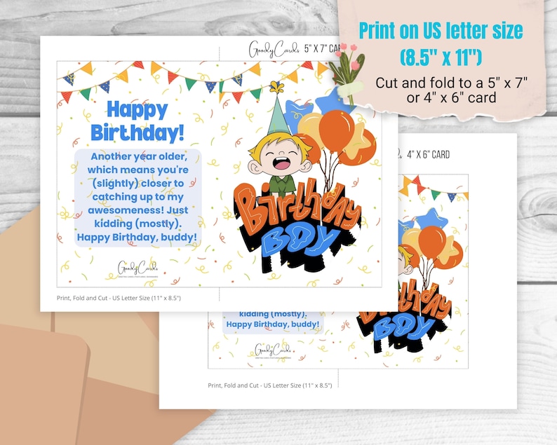 Printable Birthday Card for Boys, Bday Greeting, Son Birthday, Fun ...