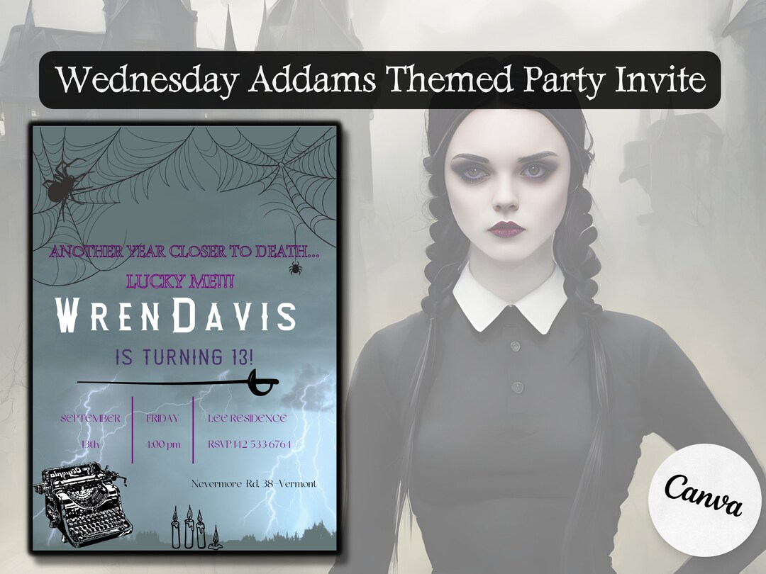Wednesday Addams Birthday Invitation Wednesday Party Invite - Etsy ...