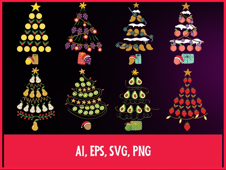 20 Fruit Christmas Trees Pdf Eps SVG and PNG Files Fruit - Etsy