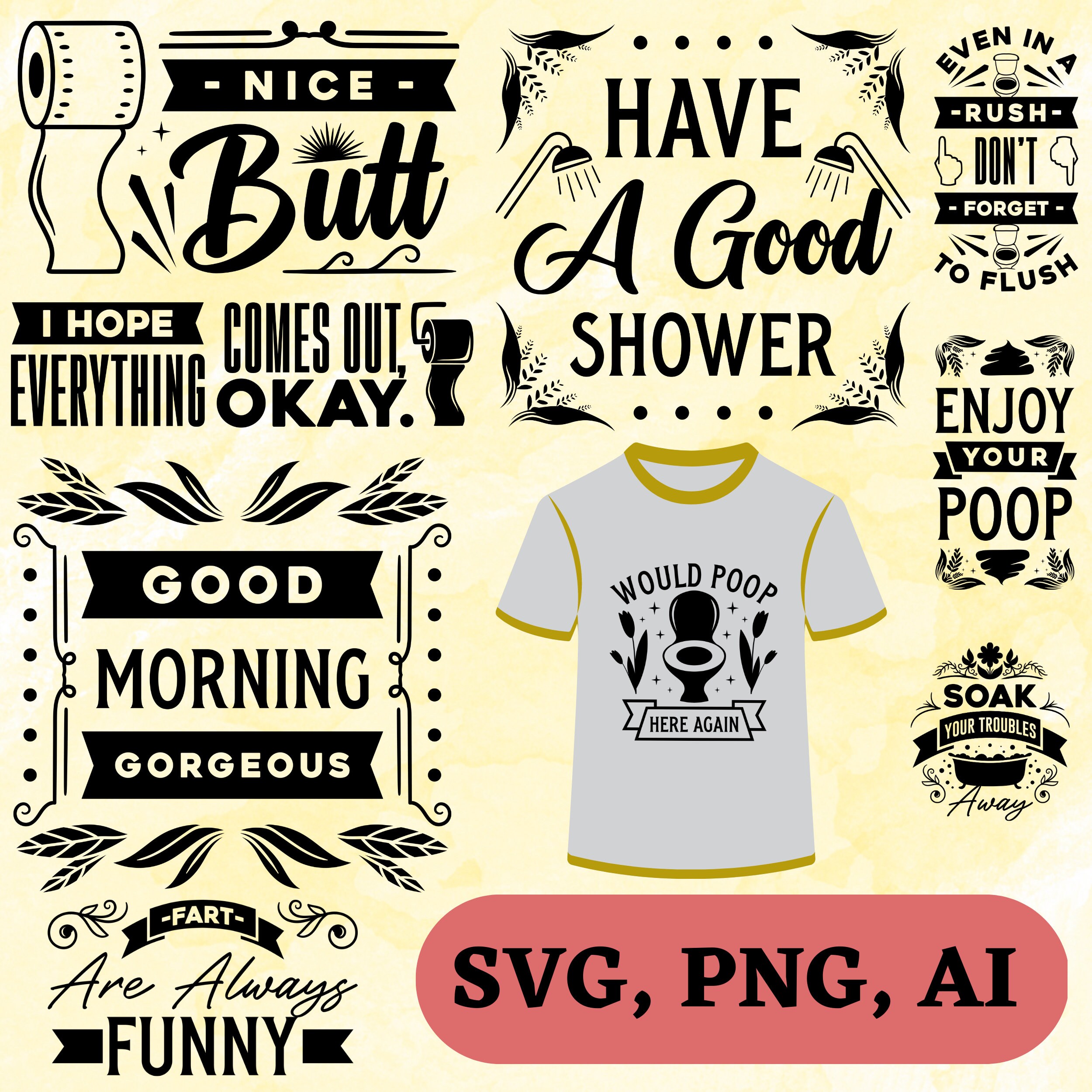 20 Bathroom Svg Vinyl Designs Farmhouse Svg Potty Dance - Etsy
