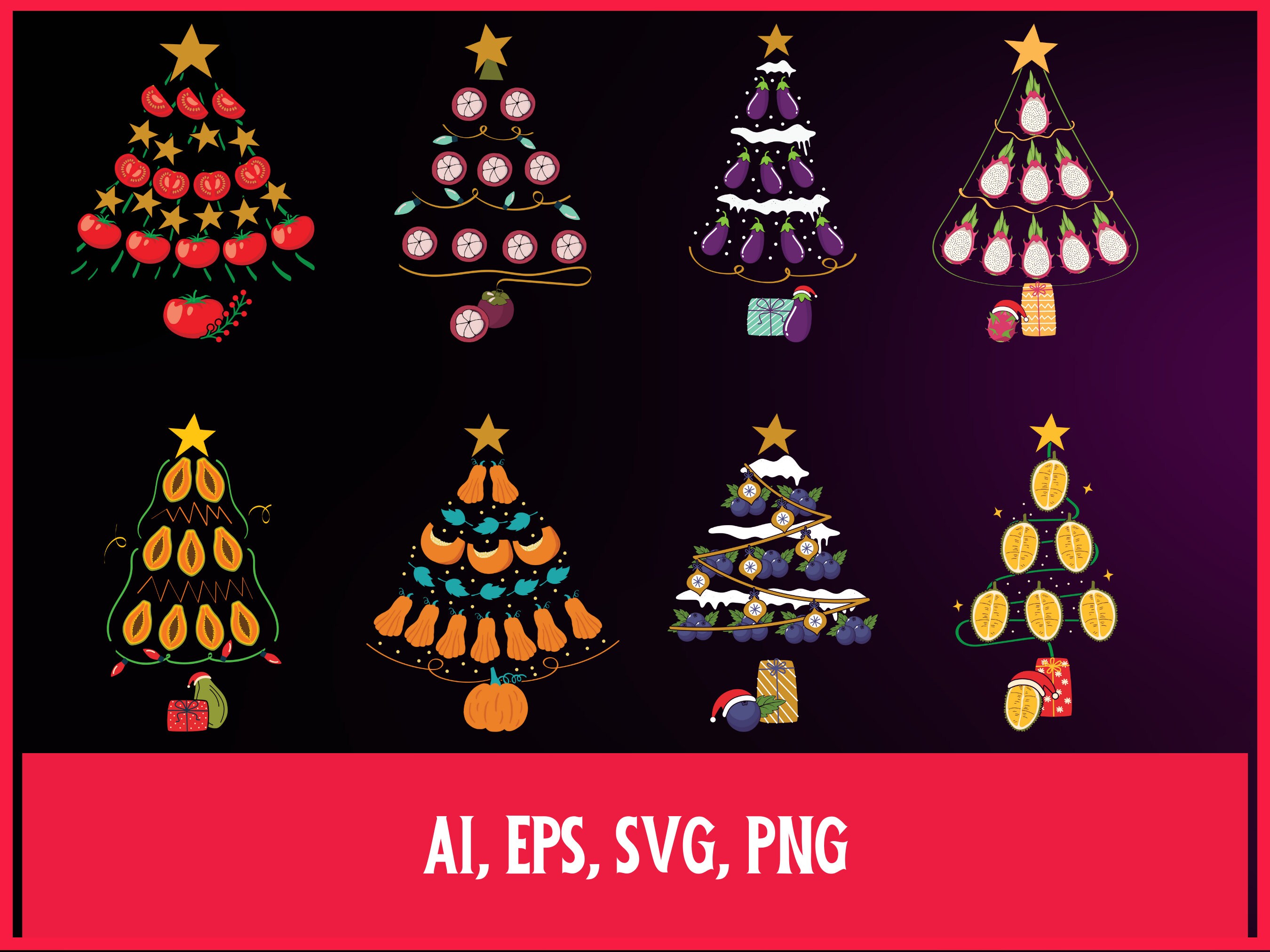 20 Fruit Christmas Trees Pdf Eps SVG and PNG Files Fruit - Etsy