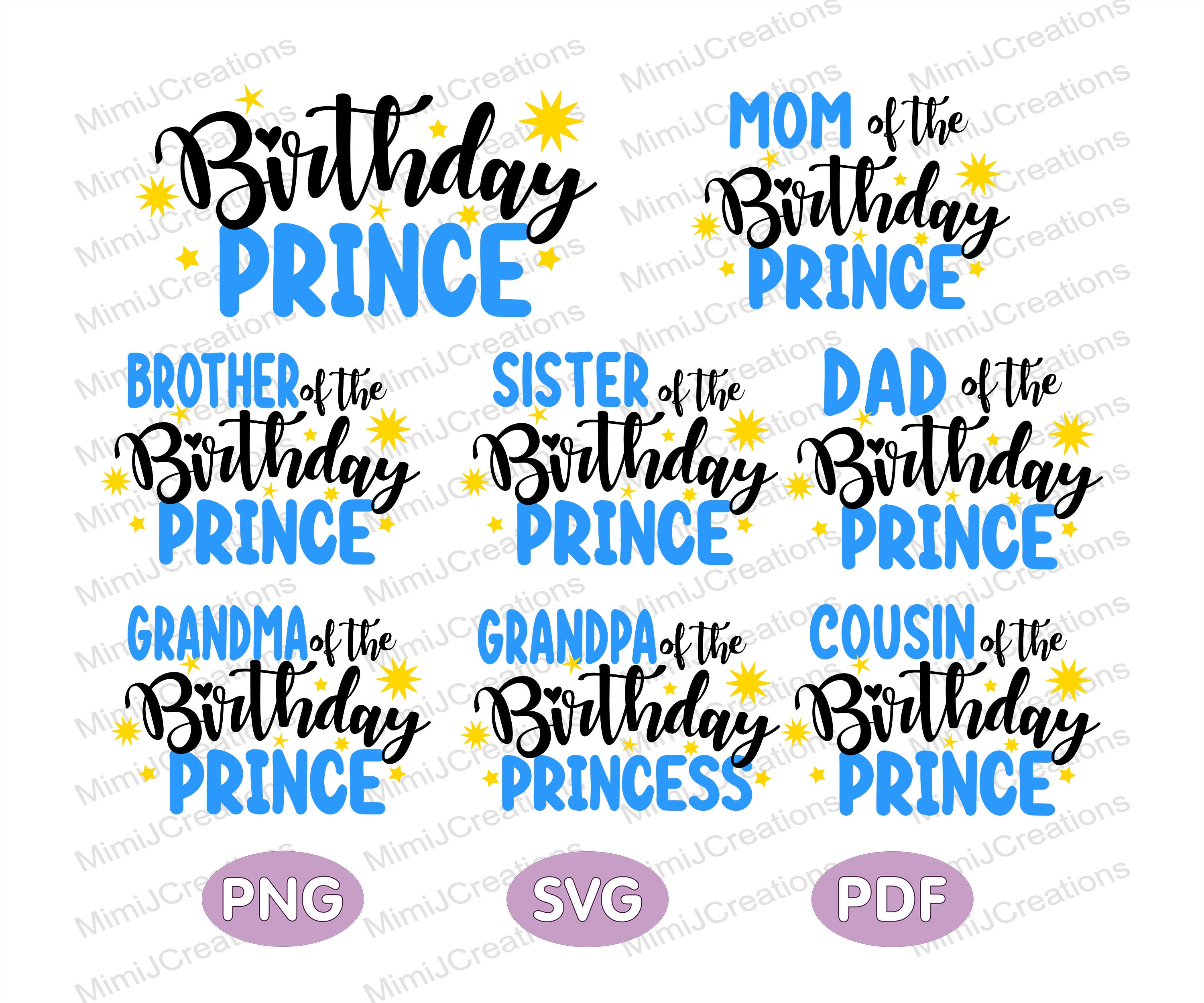 Birthday Prince SVG Bundle: Family Cricut Cut Files (PNG, PDF) - Etsy