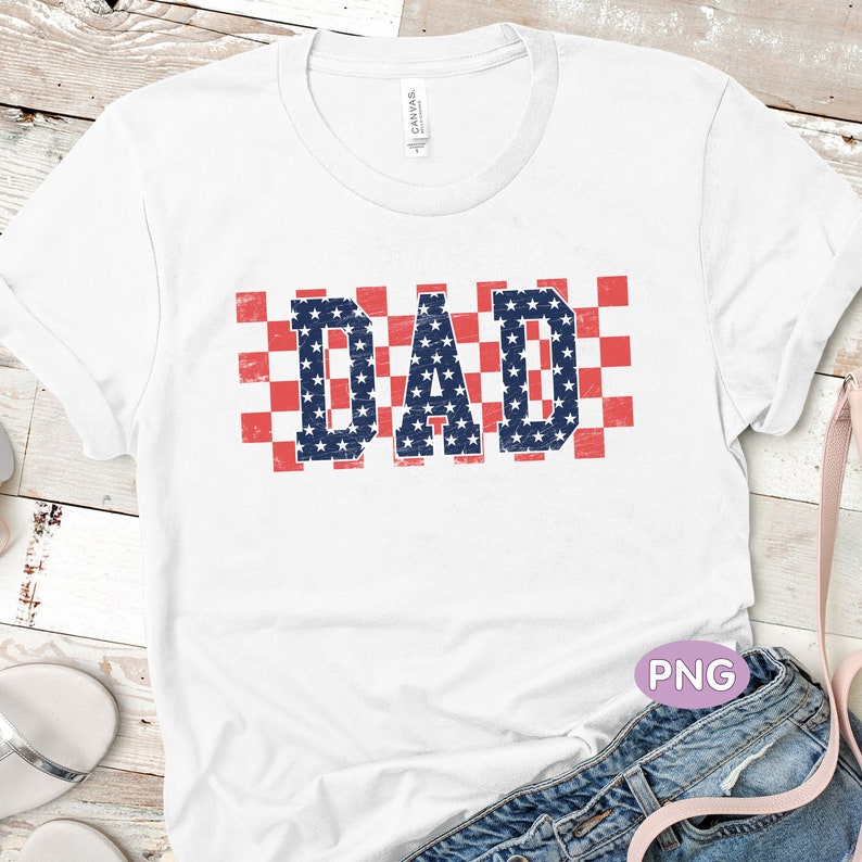 Retro American Flag Dad PNG: Distressed Checkered Design (digital ...