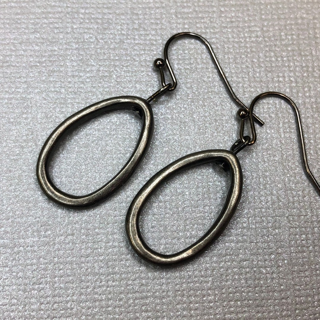 Gunmetal Hoop Earrings Dangle Hoops Medium Everyday - Etsy