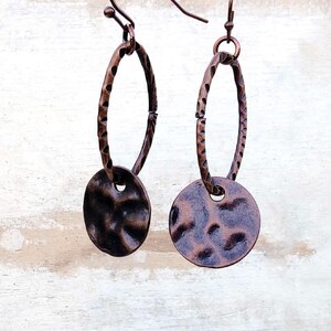Large Copper Hoop and Disc Earrings Boho Jewelry Handmade Dangle ...