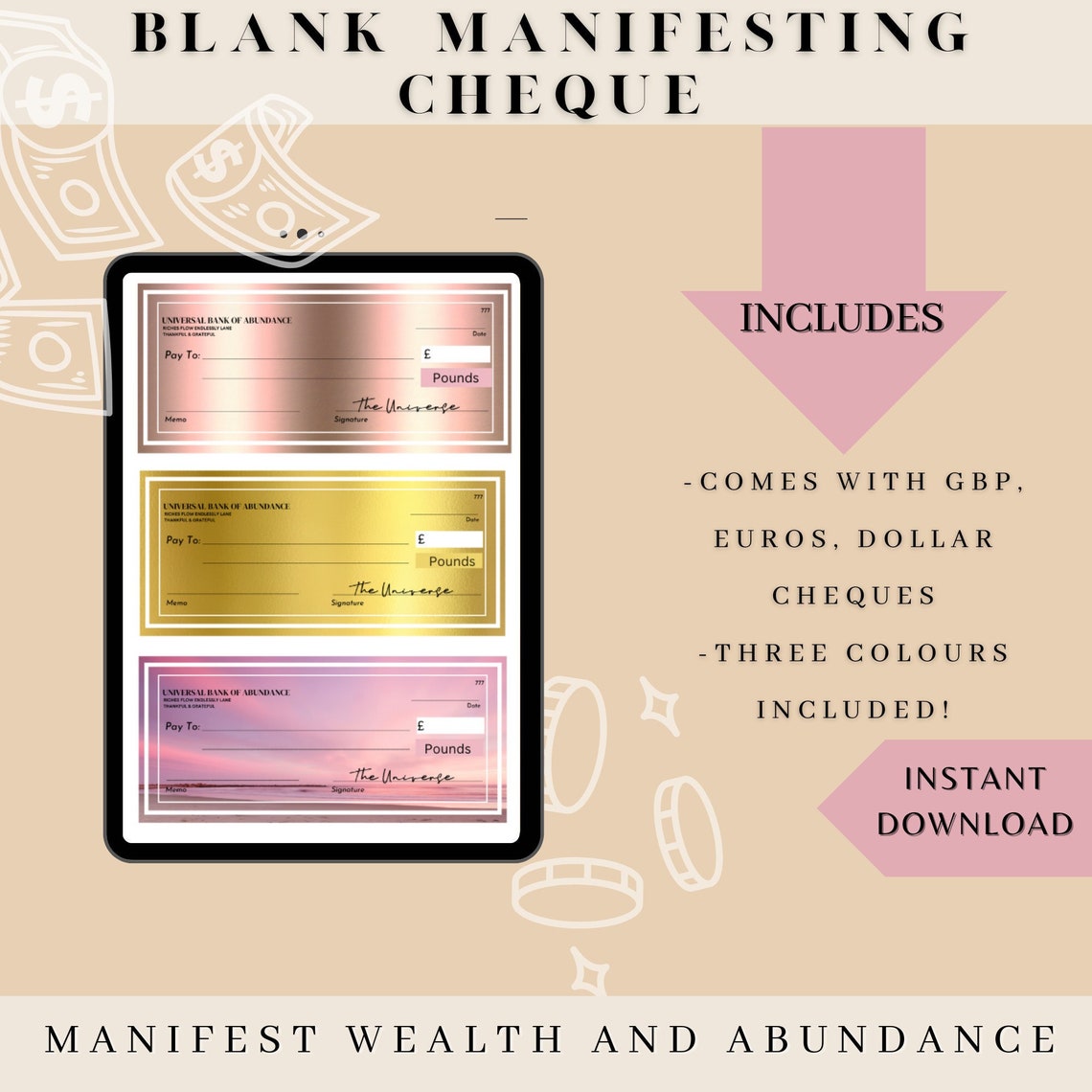 Law of Attraction Manifestation Check Template – Printable Abundance ...