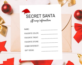 Printable Secret Santa Gift Exchange Questionnaire for Christmas and ...