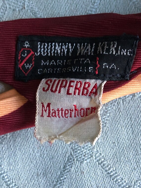 Lovely 1940 s Silk Necktie In Ruby Red & Salmon By Jo… - Gem