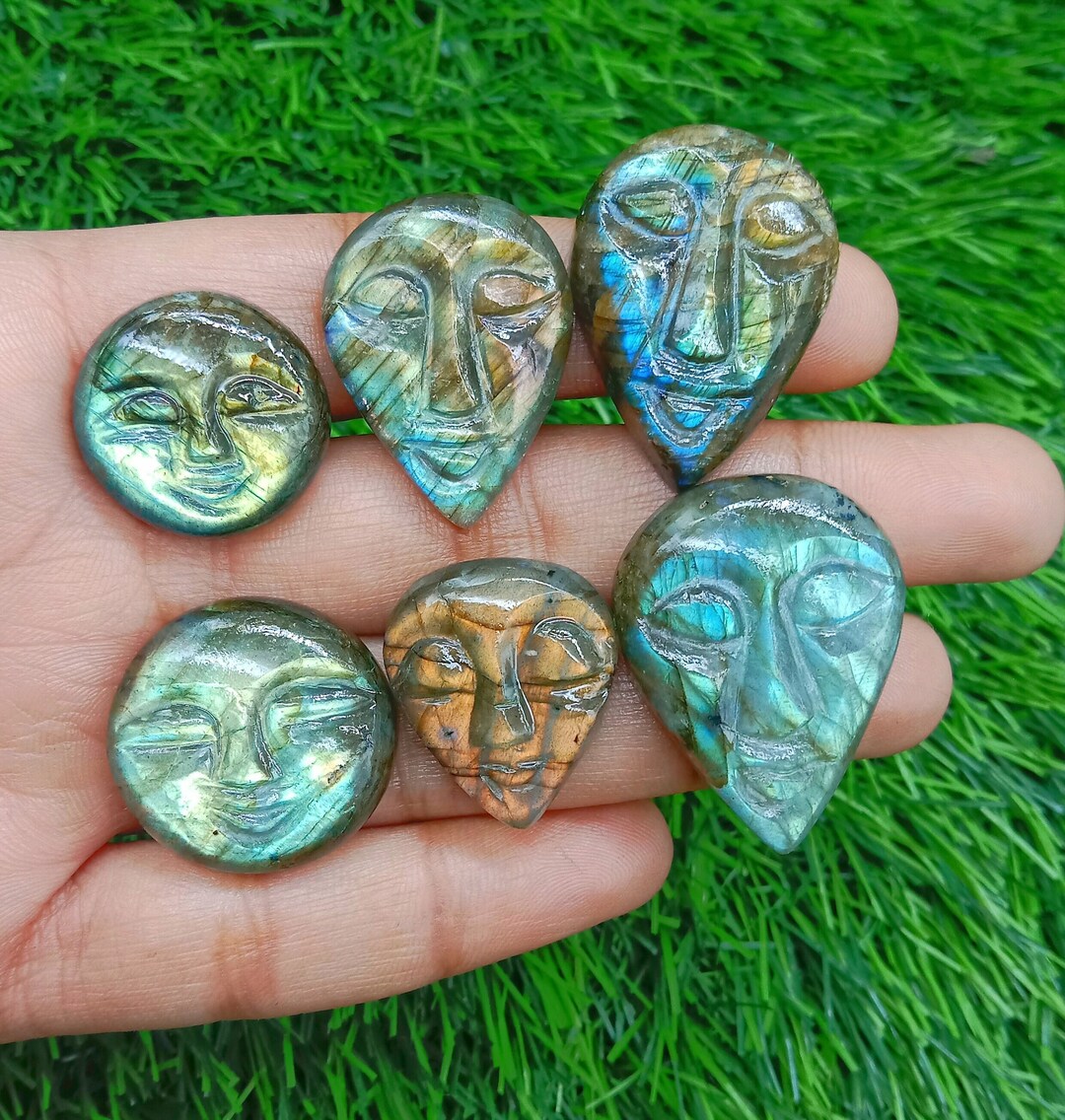 Flashy Labradorite Face Carved Cabochon, Natural Carved Labradorite ...
