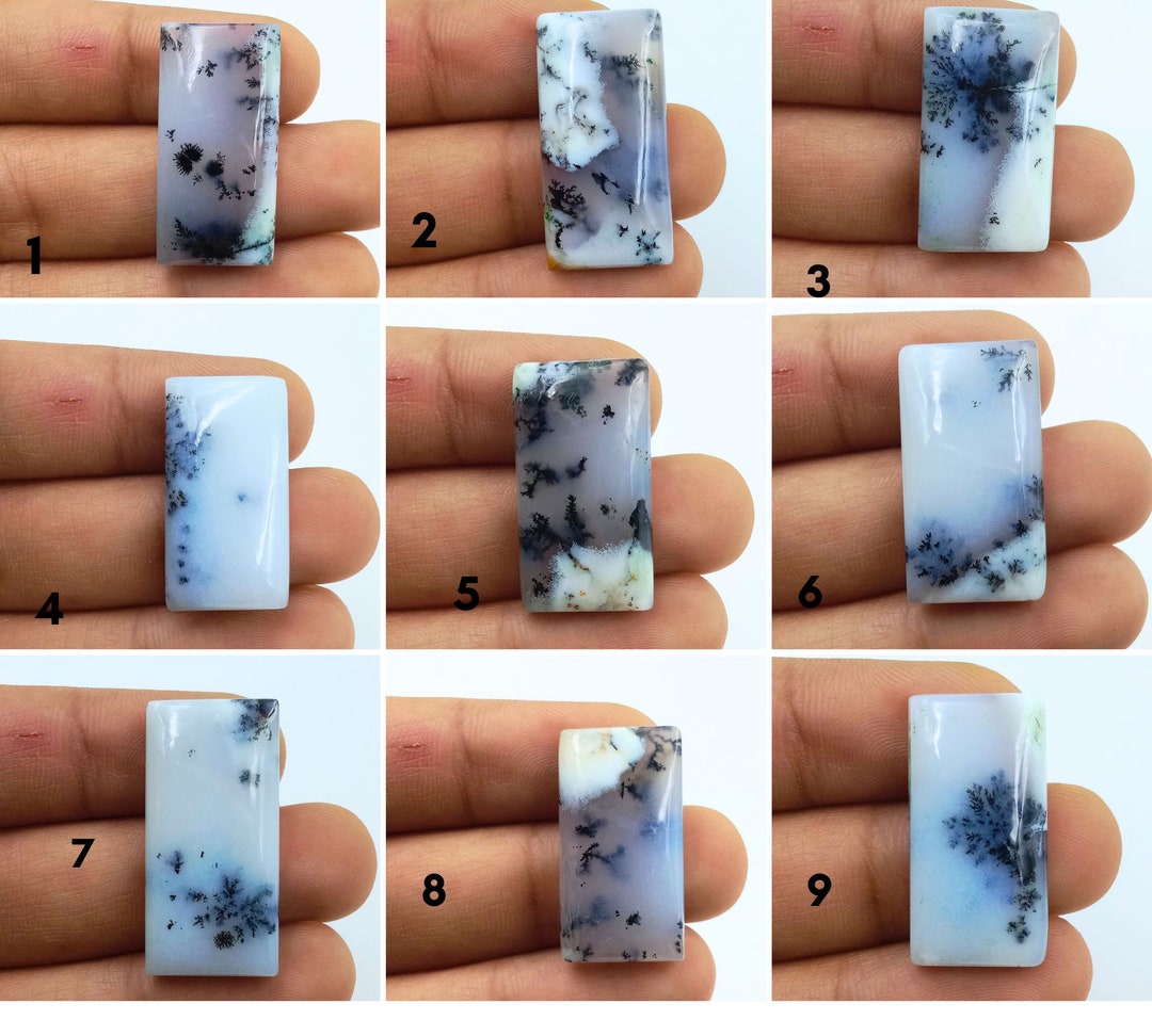 Dendrite Opal Gemstone Black White Design Dendrite Opal Cabochon, Flat Back Dendrite Opal Stone ...