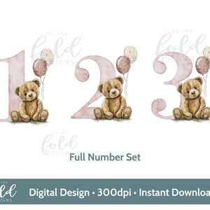 Teddy Bear, Full Set of Numbers, Birthday, Clipart, Sublimation. PNG ...