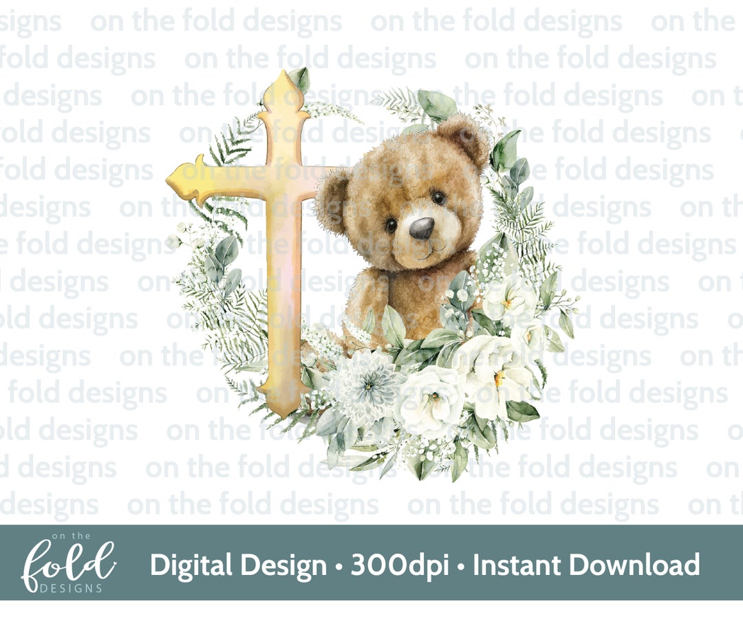 Teddy Bear Christening Clipart Baptism Naming Day Communion Cross PNG ...