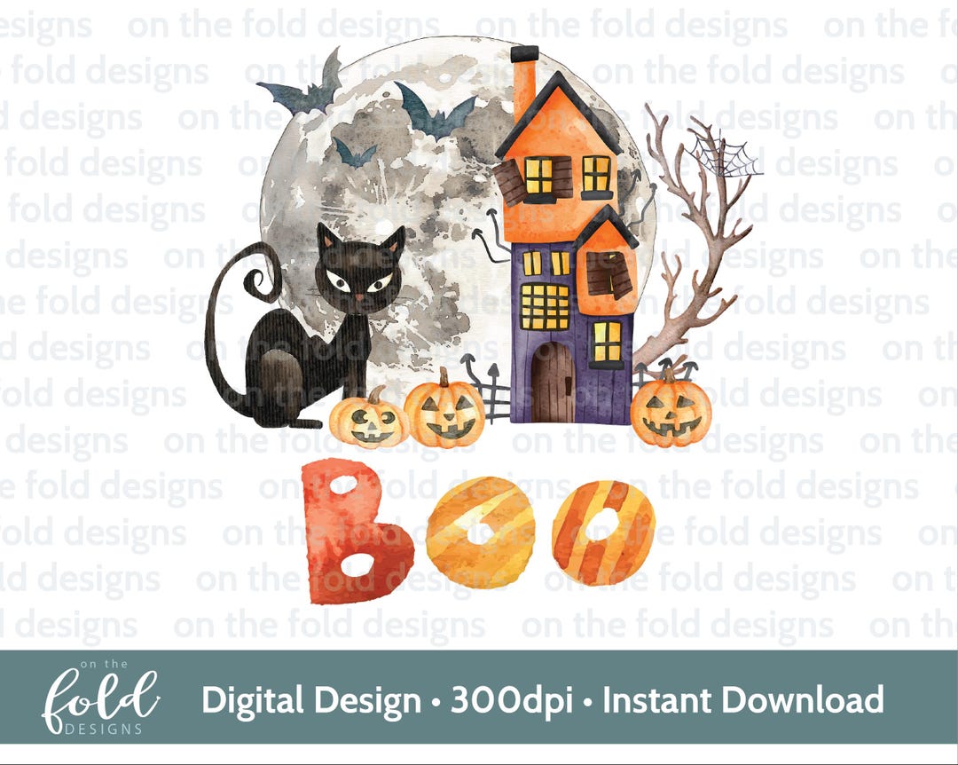 Halloween Clipart PNG Black Haunted House Cat Digital Download Baby ...