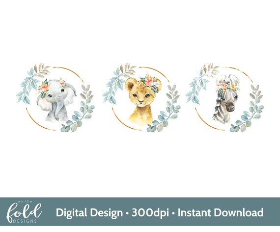 Safari Clipart Set Comprising of Lion Cub Elephant and Zebra - Etsy