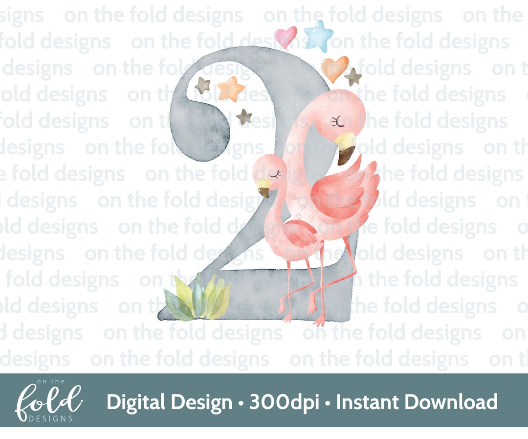 Flamingo, 2nd Birthday, Two, Clipart, Png, Instant Download ...