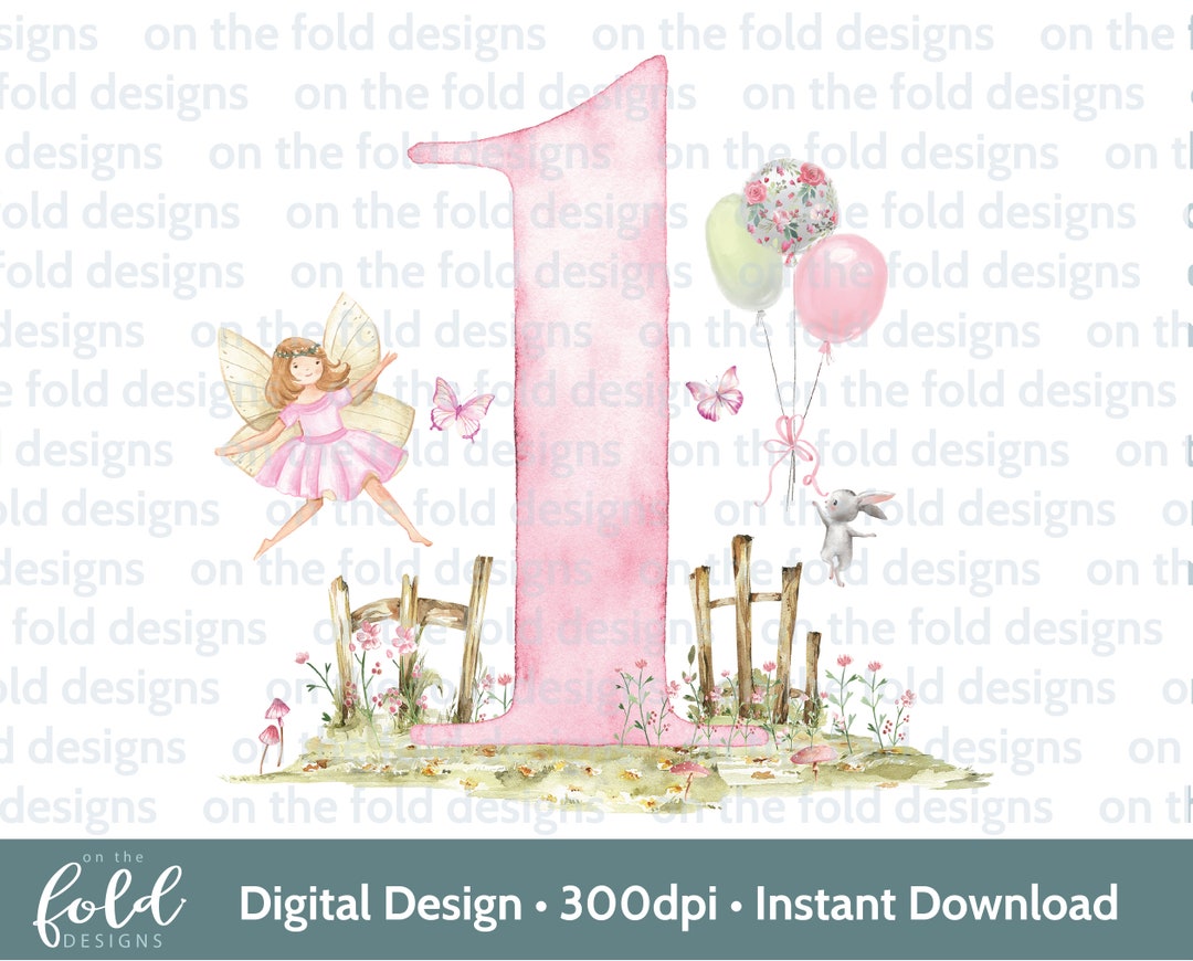 Fairy 1st Birthday Clipart Magical Pink Number One Watercolor Clipart ...