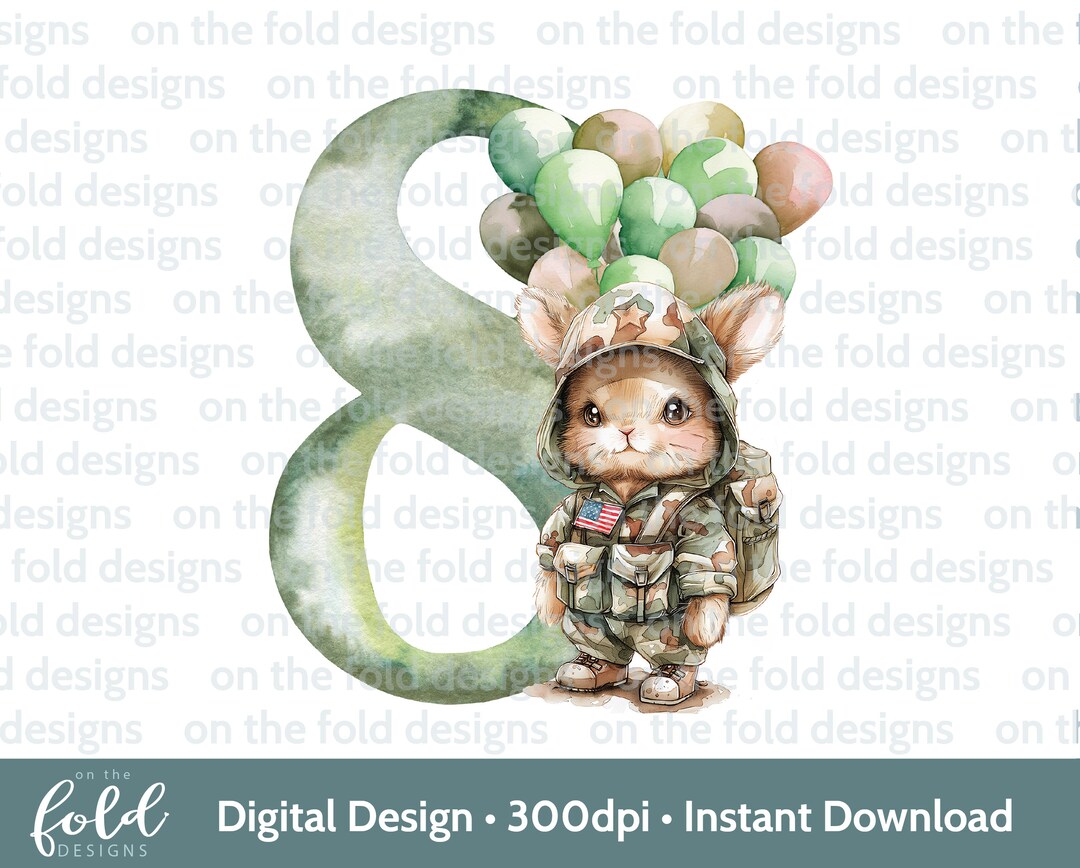 Army 8th Birthday Clipart, Bunny Number 8 Sublimation PNG Digital ...