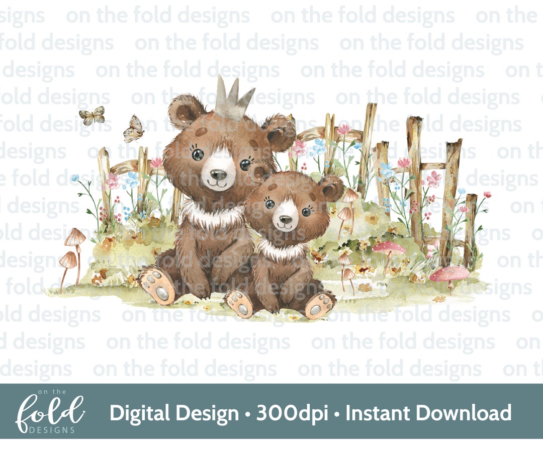 Woodland Bear Clipart, Cute Countryside Image, Wild Flowers ...