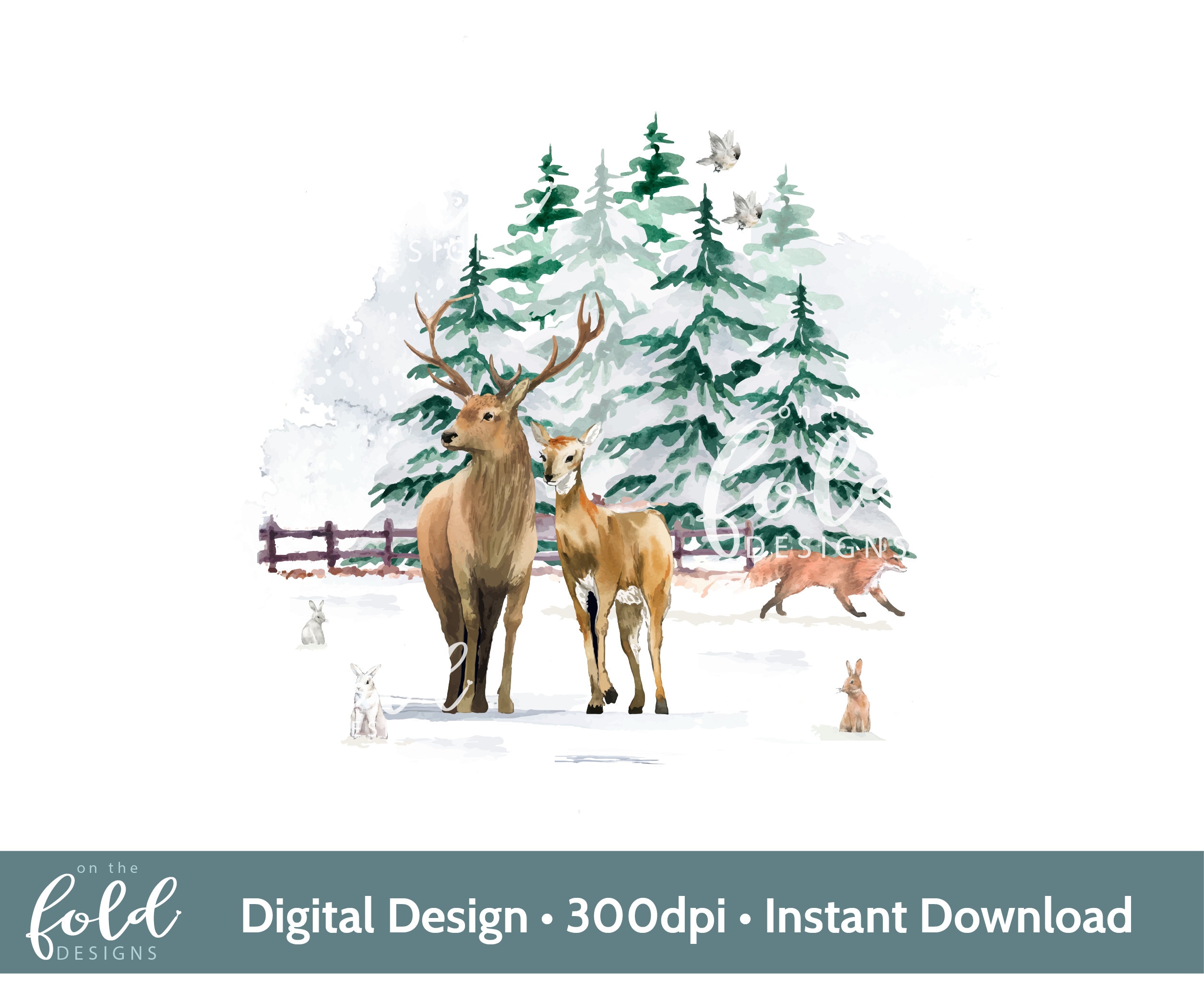 Stag and Doe Deer Winter Scene PNG Instant Digital Clipart - Etsy